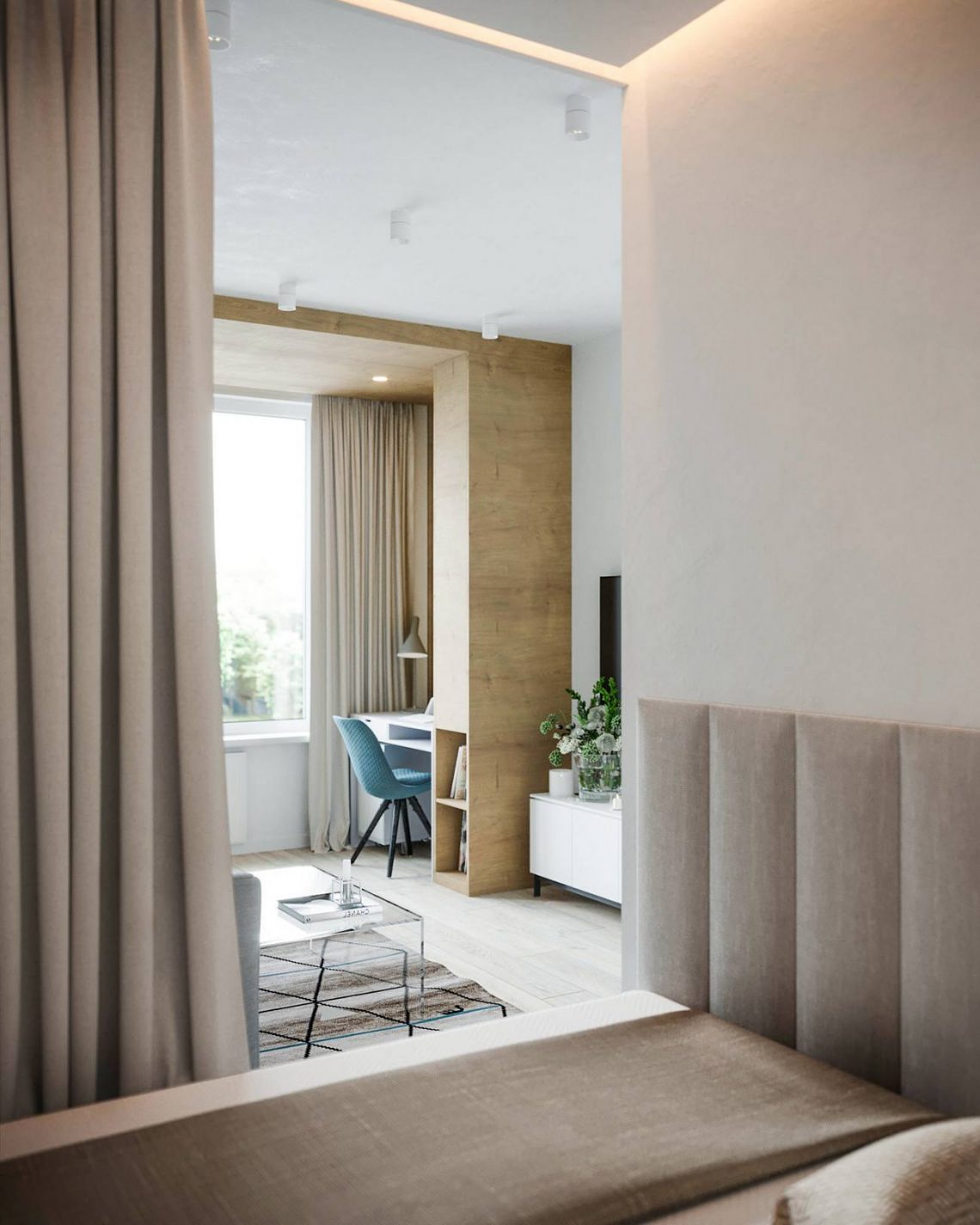 Fiatal pár modern otthona két külön munkahellyel 38m2-en, tágas konyha, tároló - Lakberendezés ...